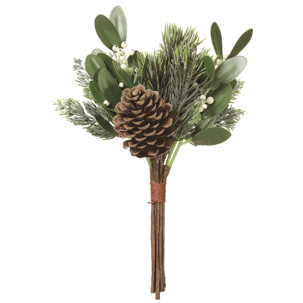 13" Mistletoe, Pinecone & Pine Artificial Stem Bundle -Green — Silks ...