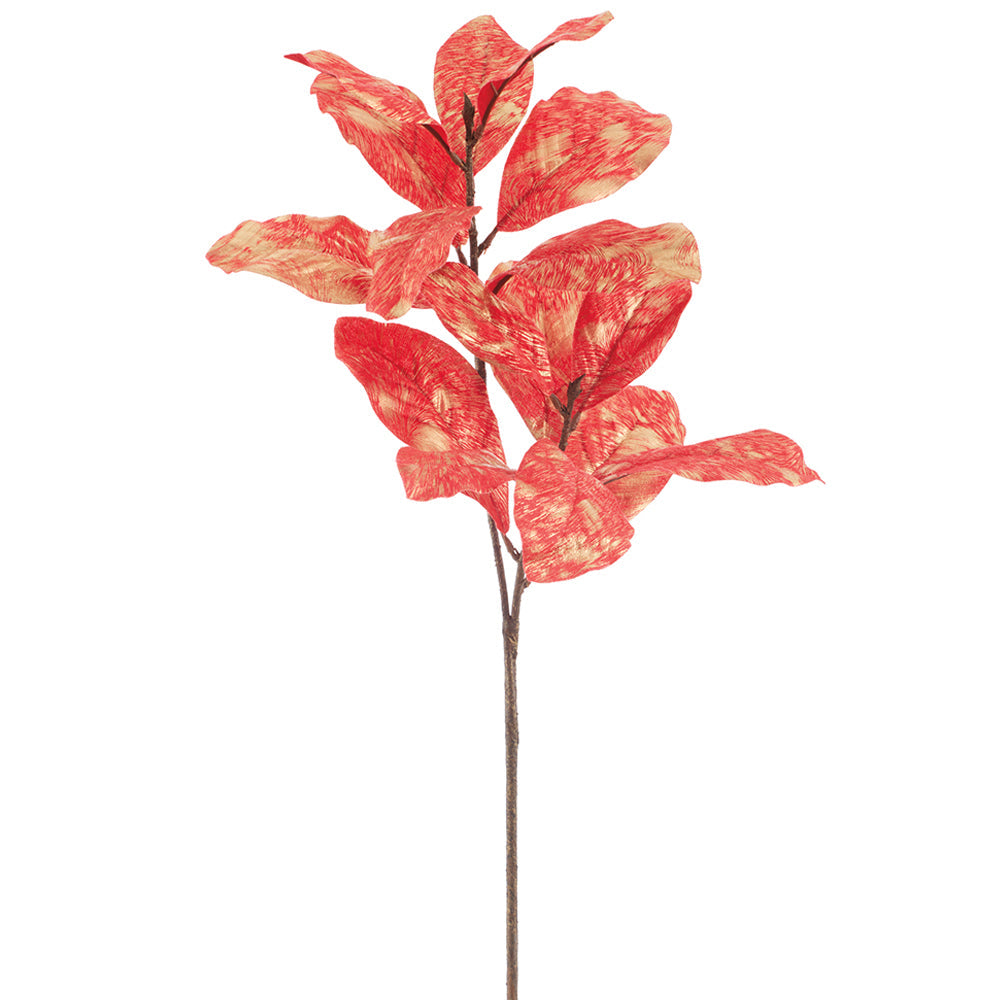 35" Metallic Artificial Magnolia Leaf Stem -Red/Gold — Silks Are Forever