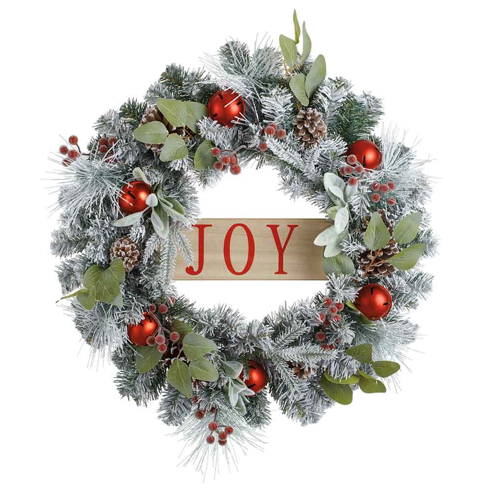 24" Artificial Joy Bell, Berry & Pine Hanging Wreath -White/Red — Silks ...