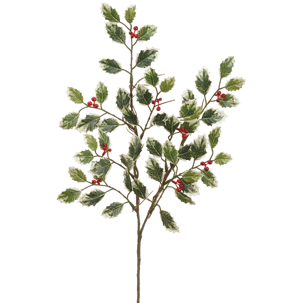 19" Artificial Mini Holly Stem w/Berries -Variegated/Red — Silks Are ...