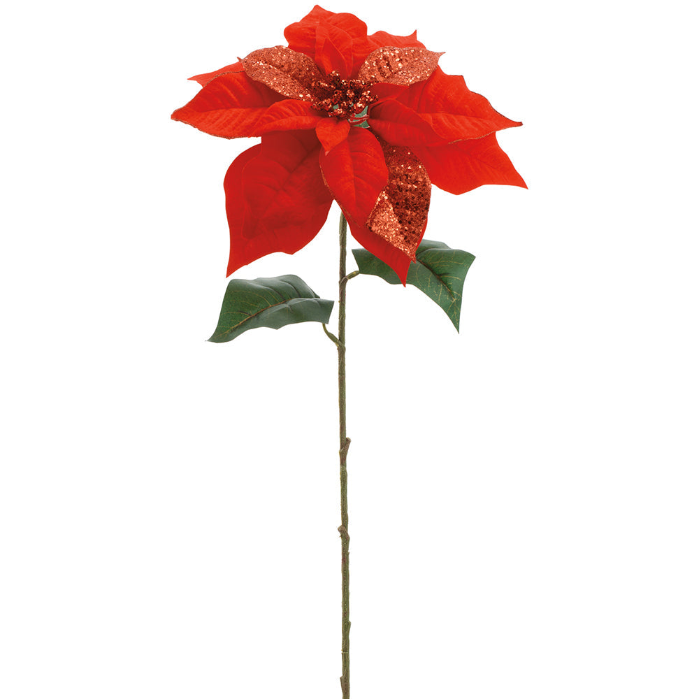 26" Sparkle Poinsettia Silk Flower Stem -Red | SilksAreForever.com ...