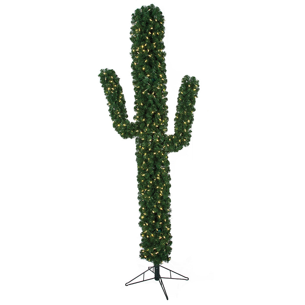 7' Cactus LED-Lighted Artificial Christmas Tree w/Stand -Green — Silks ...