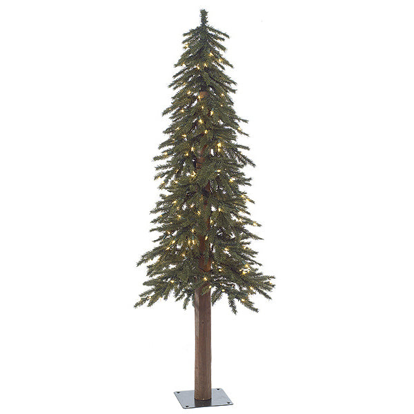 5'Hx22"W Natural Trunk Alpine Artificial Tree, LED Pre-Lit -Green ...
